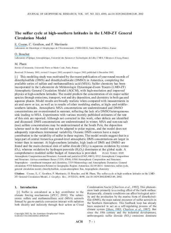 (PDF) The sulfur cycle at high-southern latitudes in the LMD-ZT General ...