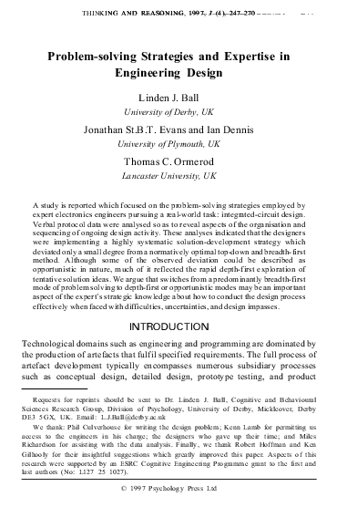 (PDF) EXPERTISE IN ENGINEERING DESIGN Problem-solving Strategies and ...