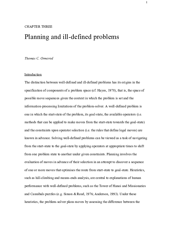 (PDF) Planning and ill-defined problems