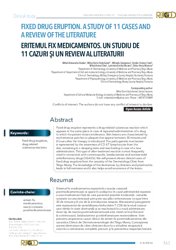 (PDF) FIXED DRUG ERUPTION. A STUDY OF 11 CASES AND A REVIEW OF THE ...
