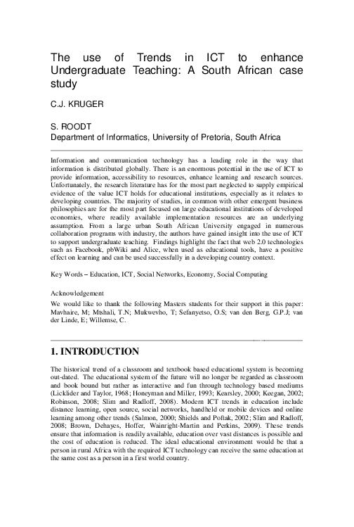 (PDF) The use of Trends in ICT to enhance Undergraduate Teaching: A ...