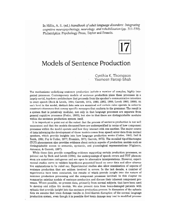 (PDF) Models of sentence production