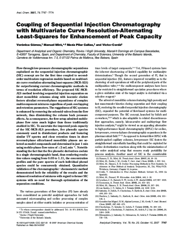Pdf Coupling Of Sequential Injection Chromatography With Multivariate
