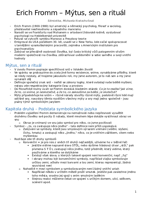 (DOC) Erich Fromm – Mýtus, sen a rituál