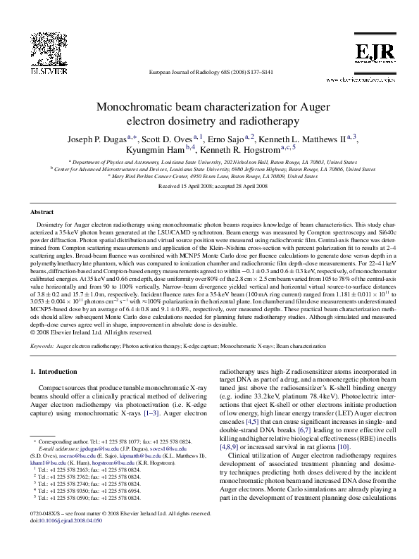 (PDF) Monochromatic beam characterization for Auger electron dosimetry ...