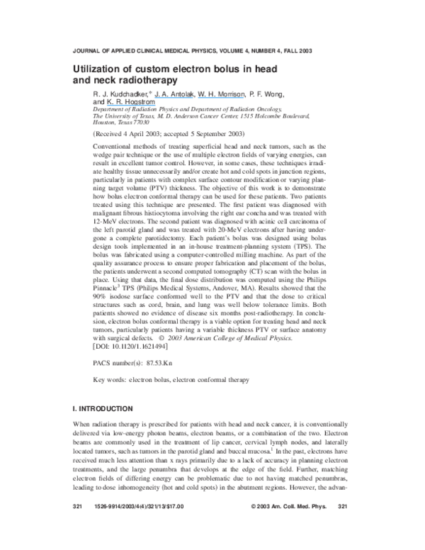 (PDF) Utilization of custom electron bolus in head and neck radiotherapy