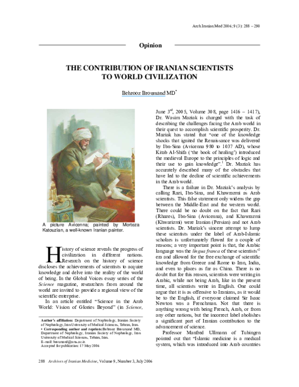 (PDF) The contribution of Iranian scientists to world civilization