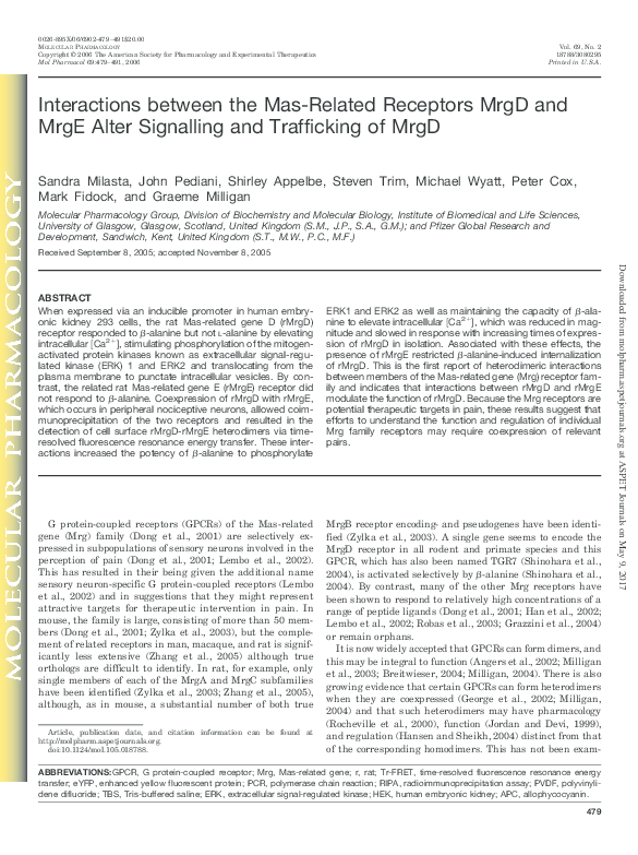 (PDF) Interactions between the Mas-Related Receptors MrgD and MrgE ...