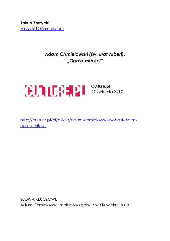 (PDF) Adam Chmielowski (św. Brat Albert), „Ogród miłości”