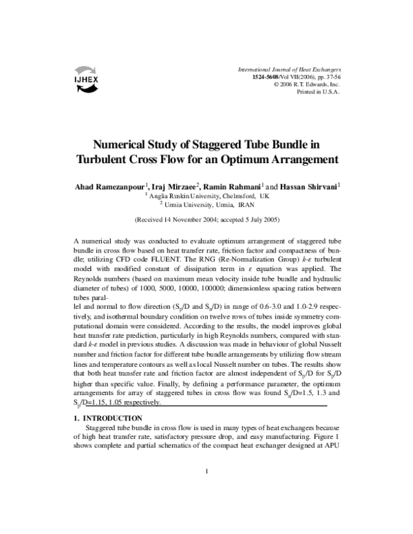 (PDF) Numerical study of staggered tube bundle in turbulent cross flow ...