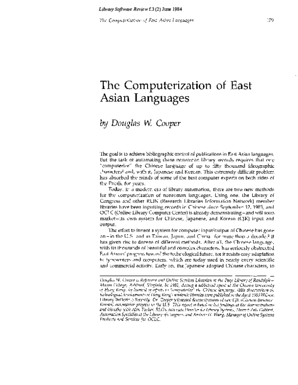 (PDF) Computerizing East Asian Languages' Input