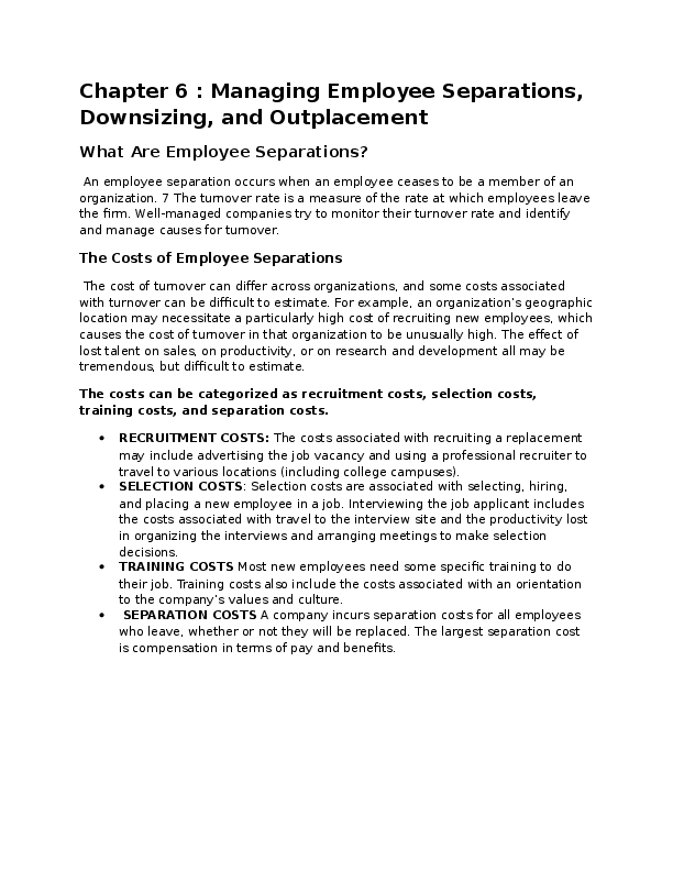 (DOC) Chapter 6 : Managing Employee Separations, Downsizing, and Outplacement What Are Employee ...