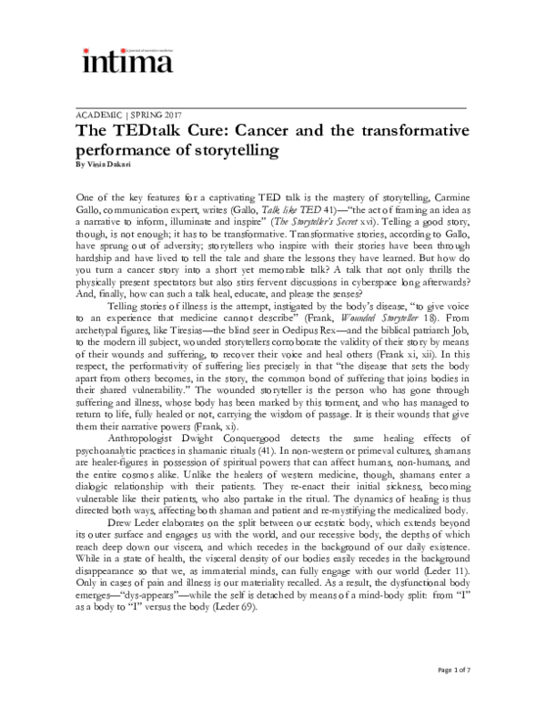 (PDF) "THE TED TALK CURE: Cancer and the Transformative Performance of ...