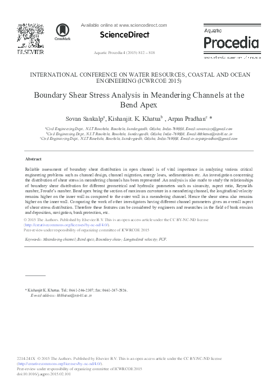 (PDF) Boundary Shear Stress Analysis in Meandering Channels at the Bend ...
