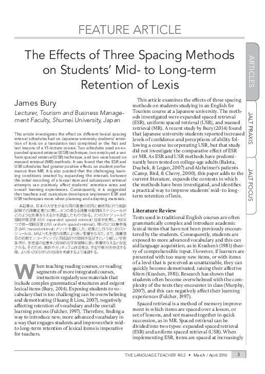 (PDF) The Effects of Three Spacing Methods on Students' Mid-to Long ...
