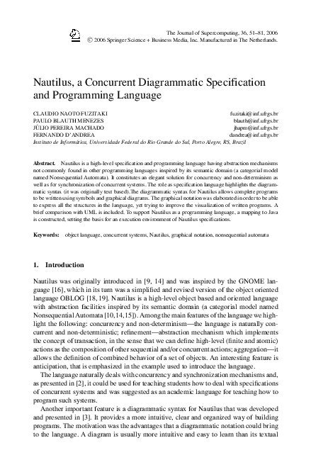 (PDF) Nautilus, a Concurrent Diagrammatic Specification and Programming Language