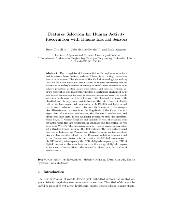 Pdf Features Selection For Human Activity Recognition With Iphone Inertial Sensors
