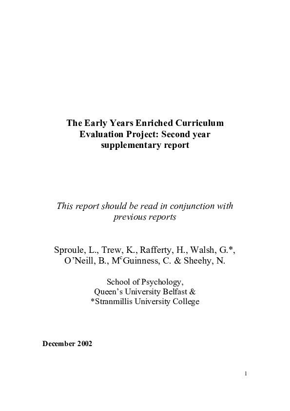 (PDF) The early years enriched curriculum evaluation project: Second ...