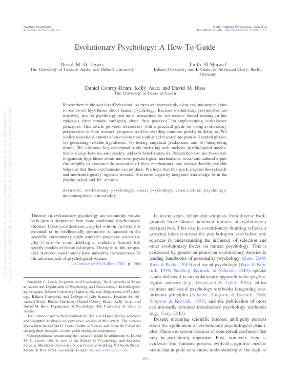 (PDF) Evolutionary Psychology: A How-To Guide