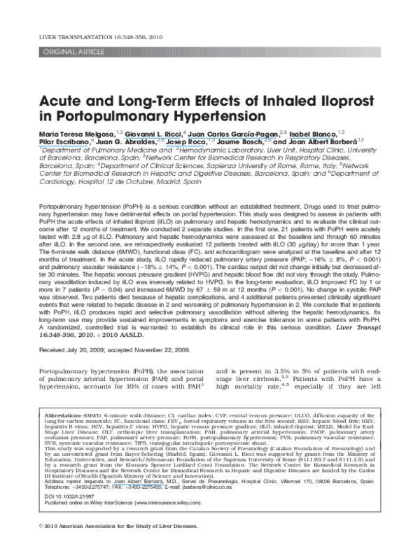 (PDF) Acute and long-term effects of inhaled iloprost in portopulmonary ...
