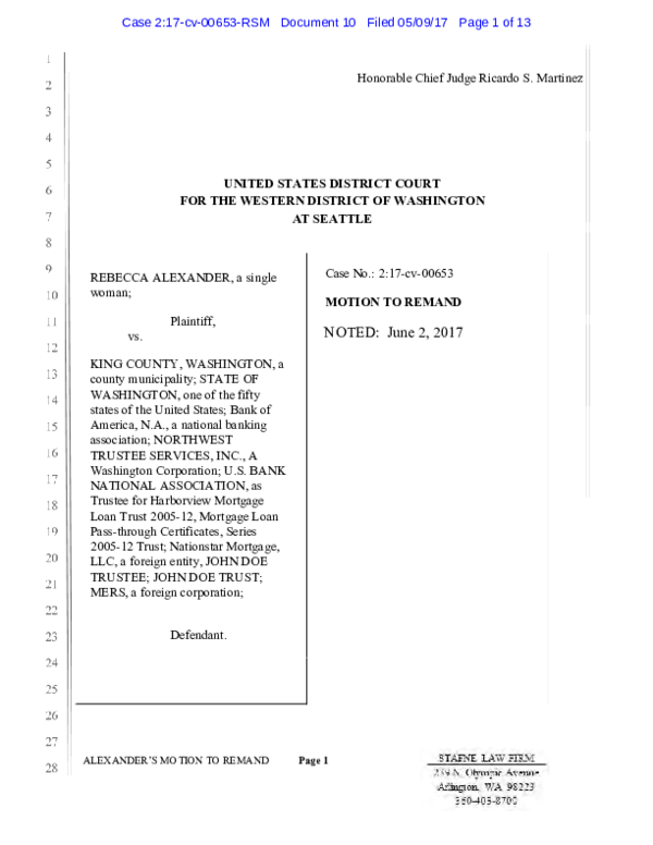 (PDF) Alexander Motion to Remand her case which was improperly removed ...