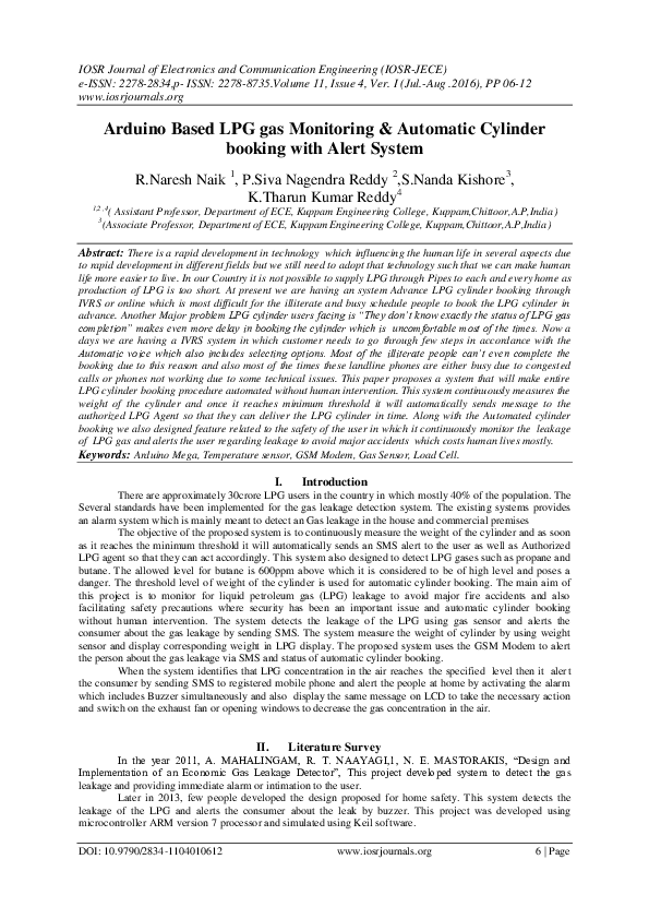 Pdf Arduino Based Lpg Gas Monitoring And Automatic Cylinder Booking With Alert System Raj