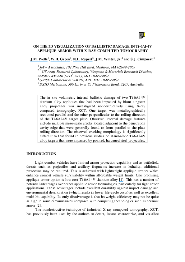 (PDF) ON THE 3D VISUALIZATION OF BALLISTIC DAMAGE IN Ti-6Al-4V APPLIQUE ...