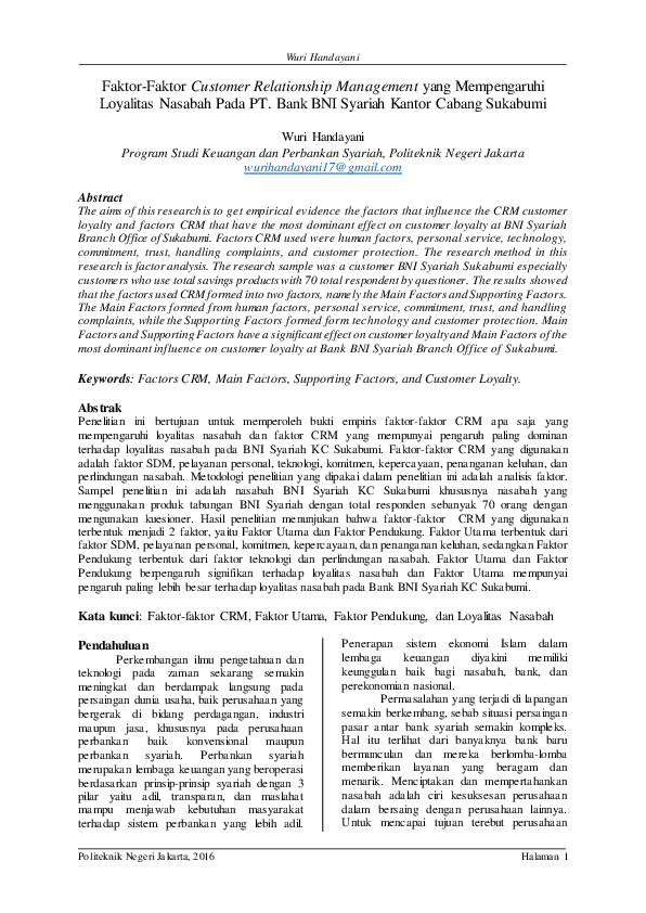 (PDF) Faktor-Faktor Customer Relationship Management yang Mempengaruhi Loyalitas Nasabah Pada PT ...