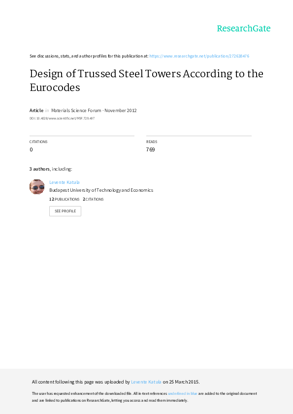 (PDF) Design of Trussed Steel Towers According to the Eurocodes