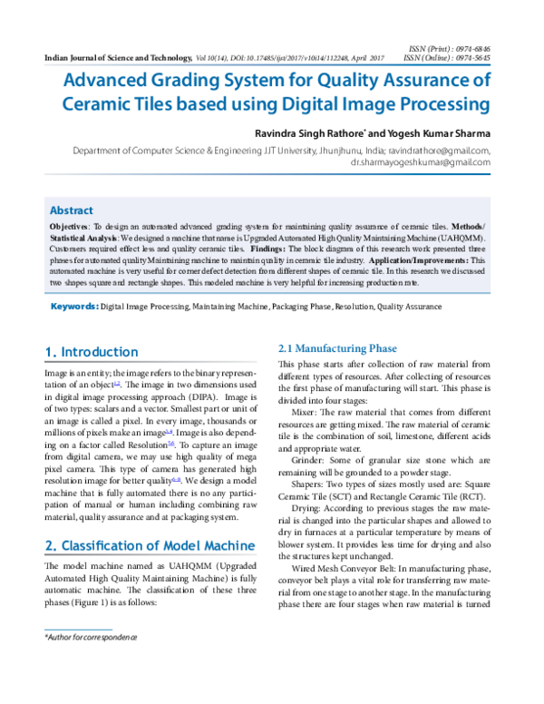 (PDF) Advanced Grading System for Quality Assurance of Ceramic Tiles based using Digital Image ...
