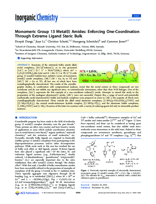 (PDF) Monomeric Group 13 Metal(I) Amides: Enforcing One-Coordination ...