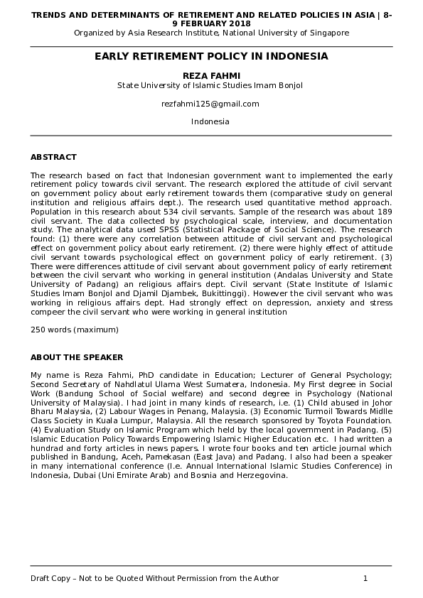 (DOC) EARLY RETIREMENT POLICY IN INDONESIA