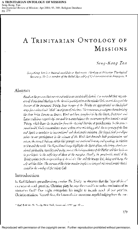 (PDF) A Trinitarian Ontology of Missions