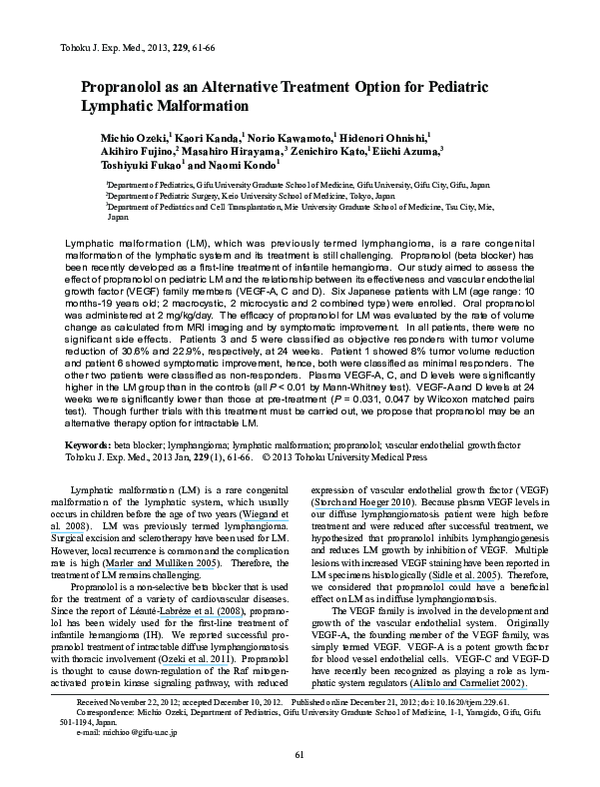 (PDF) Propranolol as an Alternative Treatment Option for Pediatric ...