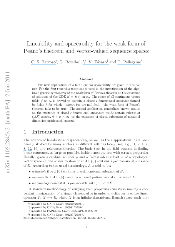 Pdf Lineability And Spaceability For The Weak Form Of Peanos Theorem