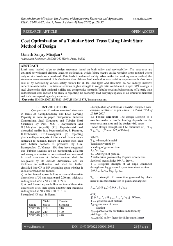(PDF) Cost Optimization of a Tubular Steel Truss Using Limit State ...