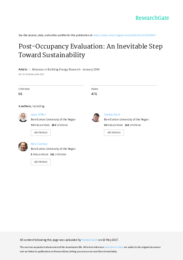 (PDF) Post-Occupancy Evaluation: An Inevitable Step Toward Sustainability