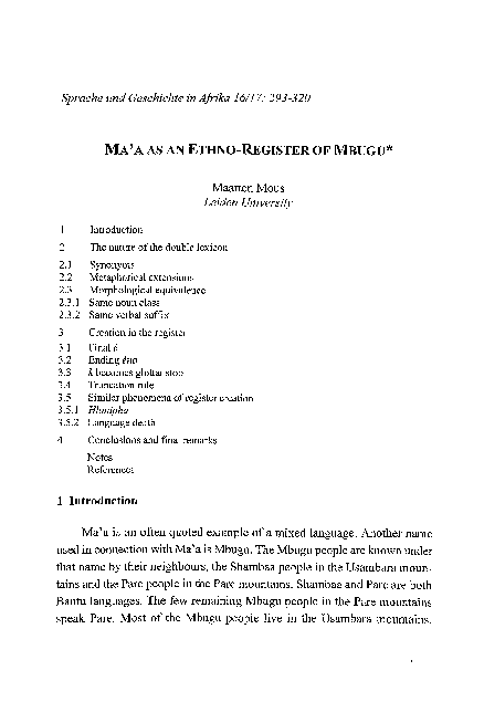 (PDF) Ma'a as an ethnoregister of Mbugu