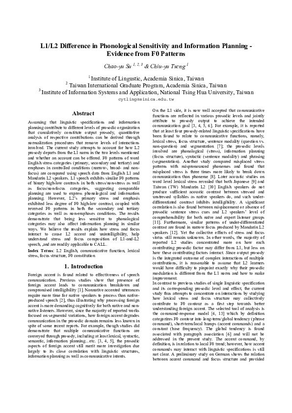 (PDF) L1/L2 Difference in Phonological Sensitivity and Information Planning - Evidence from F0 ...