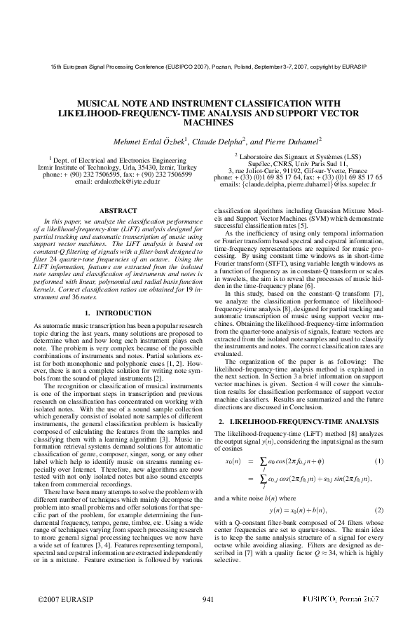 (PDF) Musical note and instrument classification with likelihood-frequency-time analysis and ...
