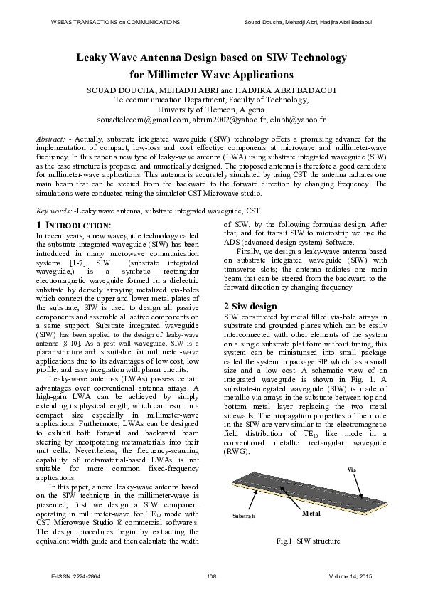 (PDF) Leaky Wave Antenna Design based on SIW Technology for Millimeter Wave Applications