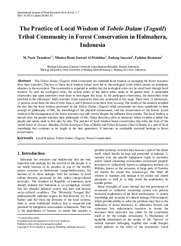 (PDF) The Practice of Local Wisdom of Tobelo Dal a m ( Togutil ) Tribal ...