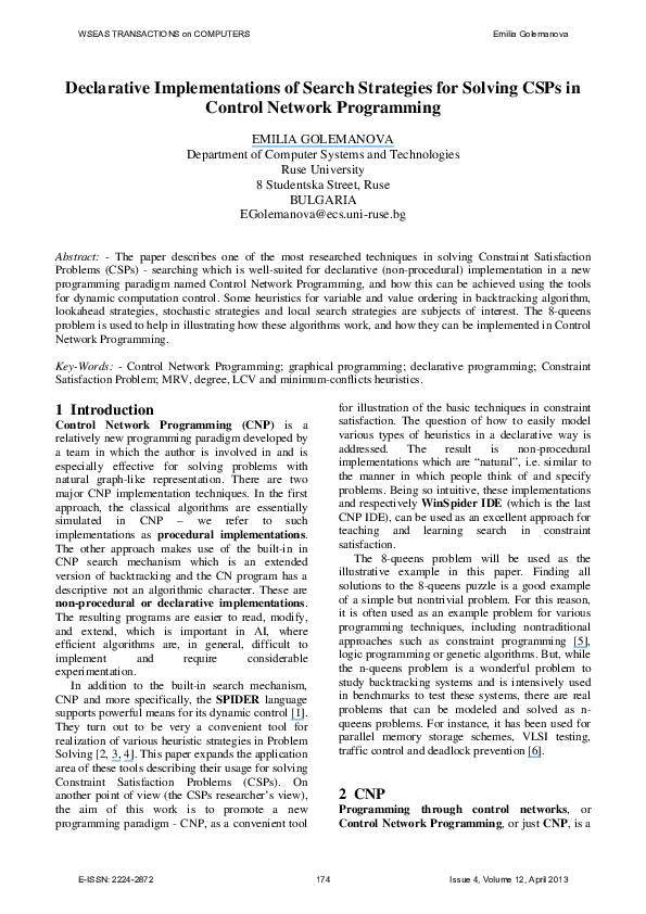 (PDF) Declarative Implementations of Search Strategies for Solving CSPs in Control Network ...