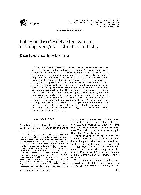 (PDF) Behavior-based safety management in Hong Kong's construction industry