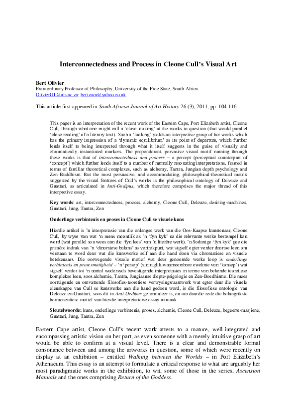 (PDF) Interconnectedness and Process in Cleone Cull's Visual Art