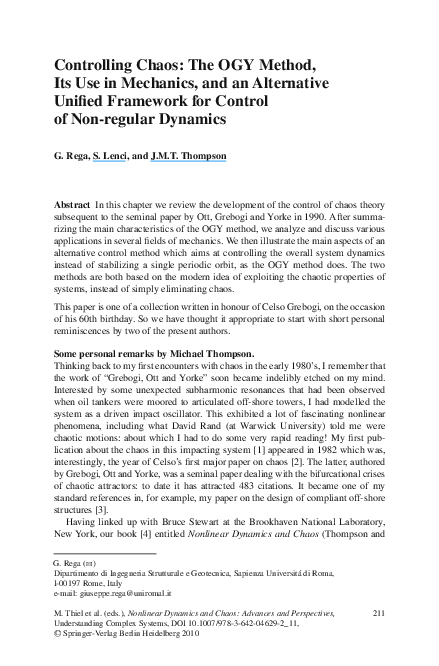 (PDF) Controlling chaos: The OGY method, its use in mechanics, and an alternative unified ...