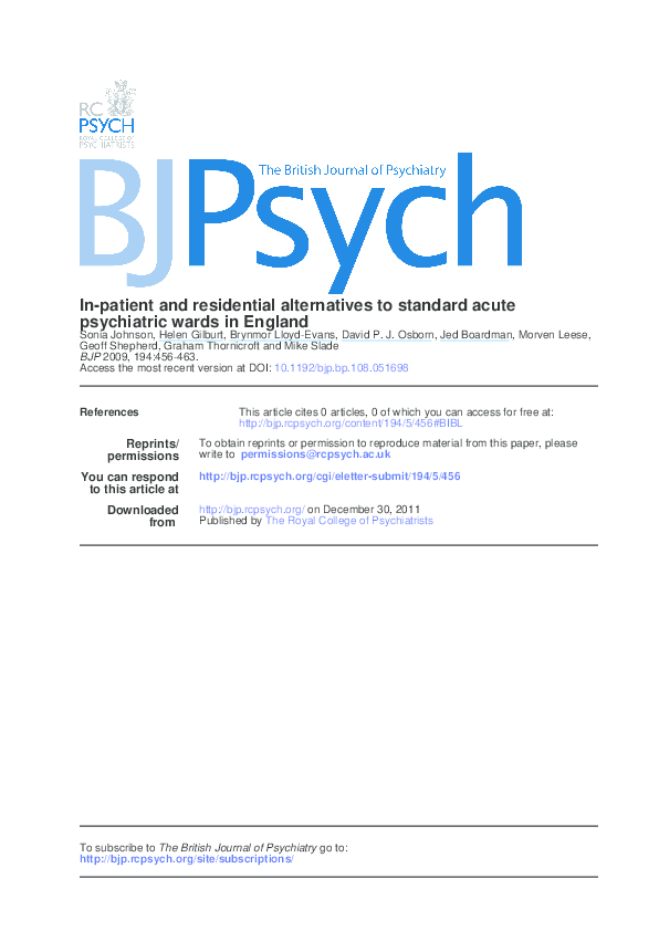 (PDF) In-patient and residential alternatives to standard acute ...