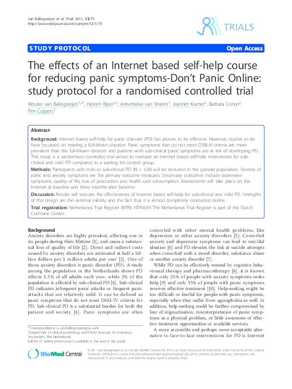 (PDF) The effects of an Internet based self-help course for reducing panic symptoms - Don't ...