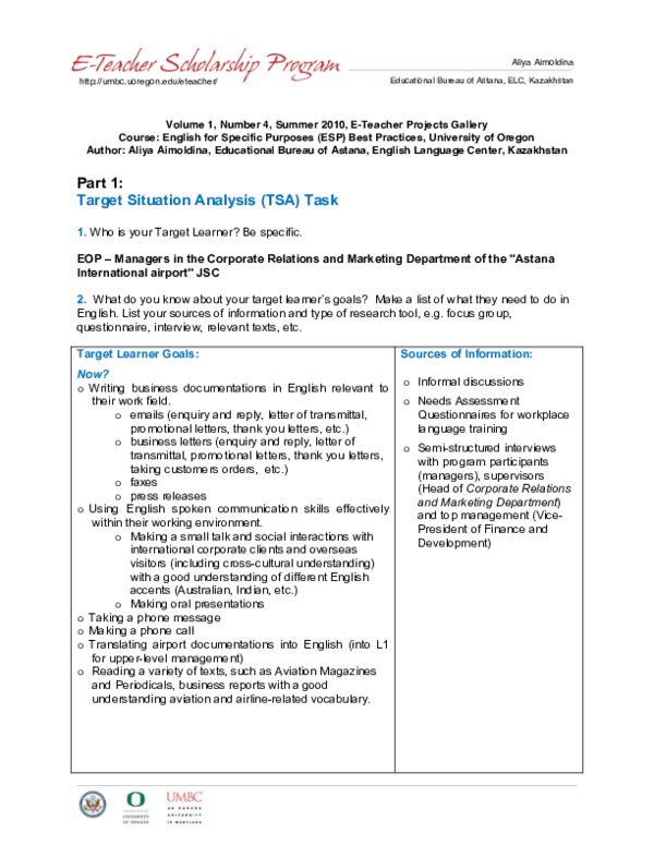 (PDF) Part 1: Target Situation Analysis (TSA) Task | Ngo Huy Tu ...