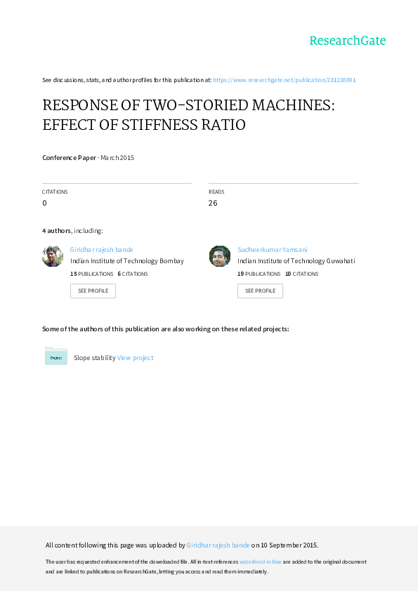 (PDF) RESPONSE OF TWO-STORIED MACHINES: EFFECT OF STIFFNESS RATIO ...